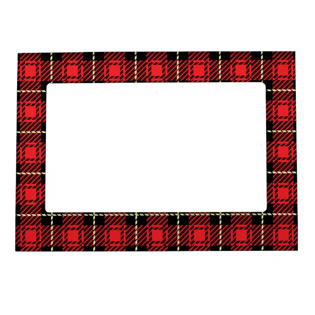 Red Plaid Background Magnetic Picture Frame | Zazzle