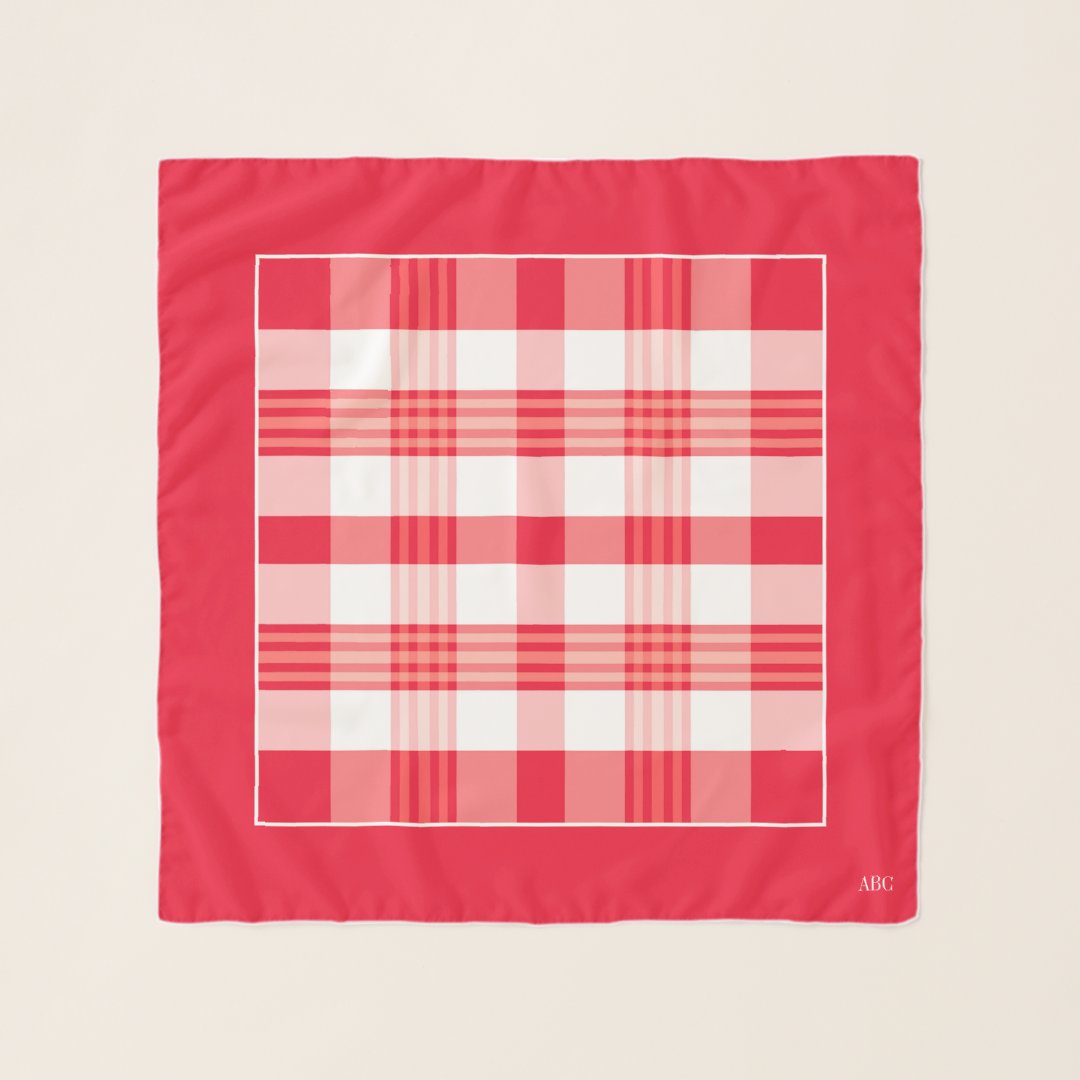 Red Plaid Checks Square Chiffon Scarf | Zazzle