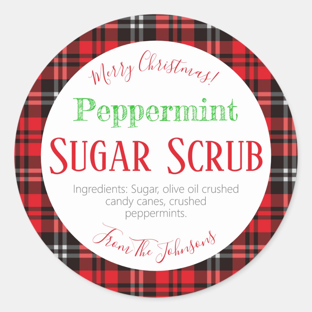 Red Plaid Christmas Peppermint Sugar Scrub Labels | Zazzle
