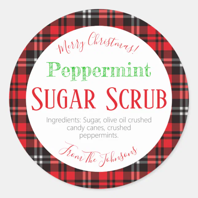 Red Plaid Christmas Peppermint Sugar Scrub Labels | Zazzle