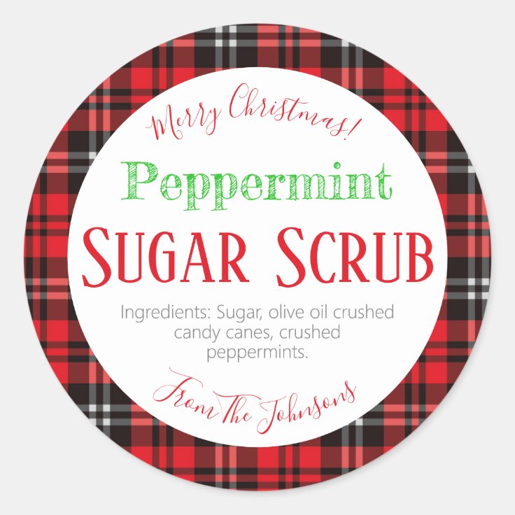 Red Plaid Christmas Peppermint Sugar Scrub Labels | Zazzle