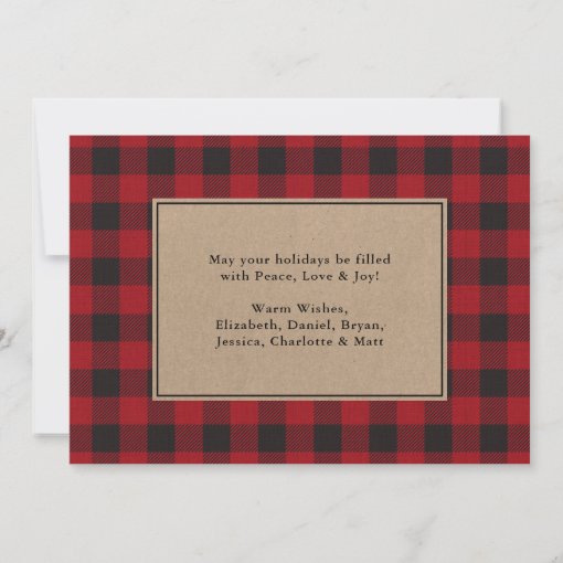 Red Plaid Happy Holidays Kraft Family Photo Holiday Card | Zazzle
