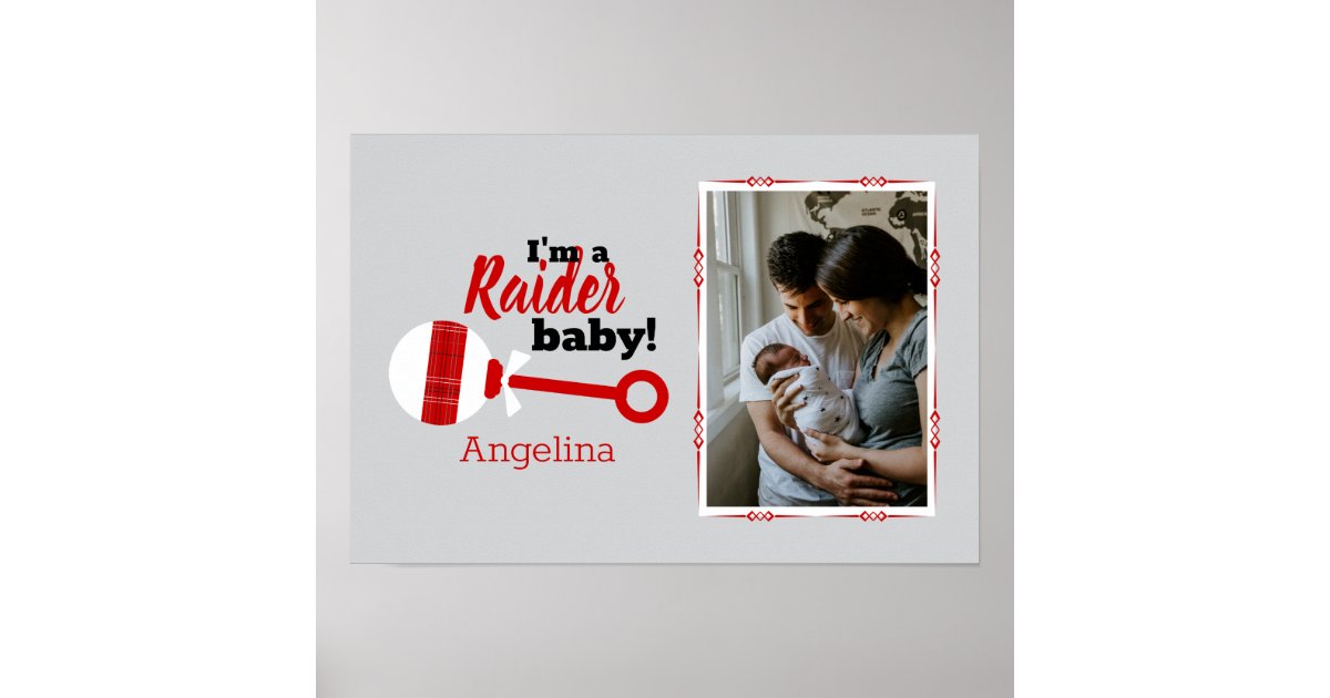 Red Plaid Rattle Raider Baby Photo Post Poster | Zazzle