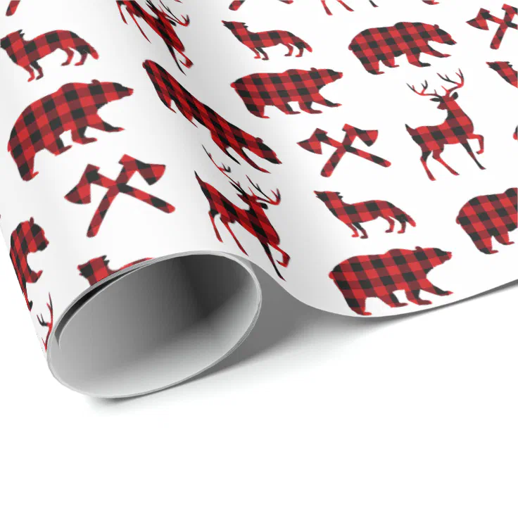 Red Plaid Wildlife Pattern | Holiday Wrapping Paper | Zazzle