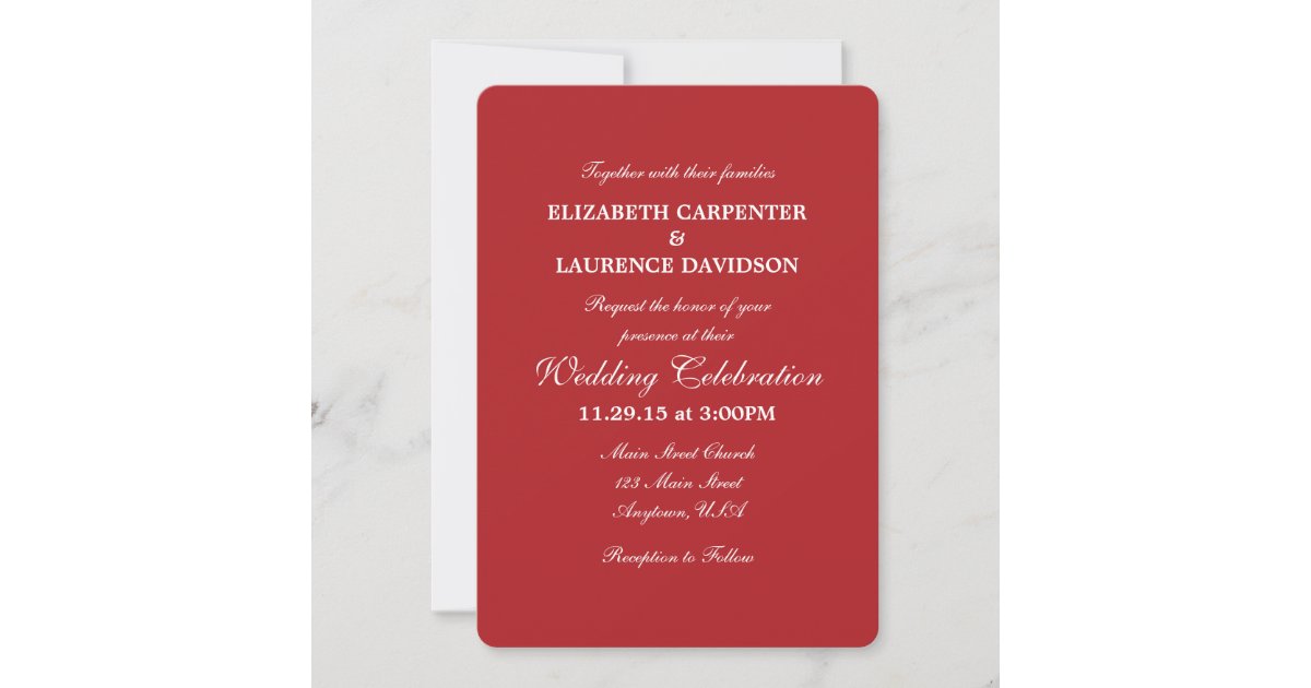 Red Plain Simple Wedding Invitation | Zazzle
