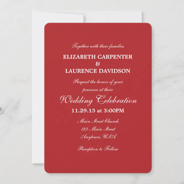 Red Plain Simple Wedding Invitation | Zazzle