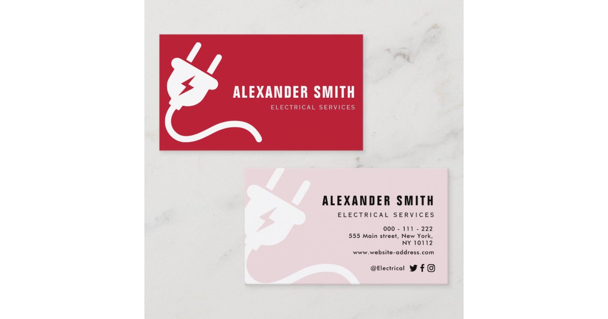 red plug electrical services business card | Zazzle