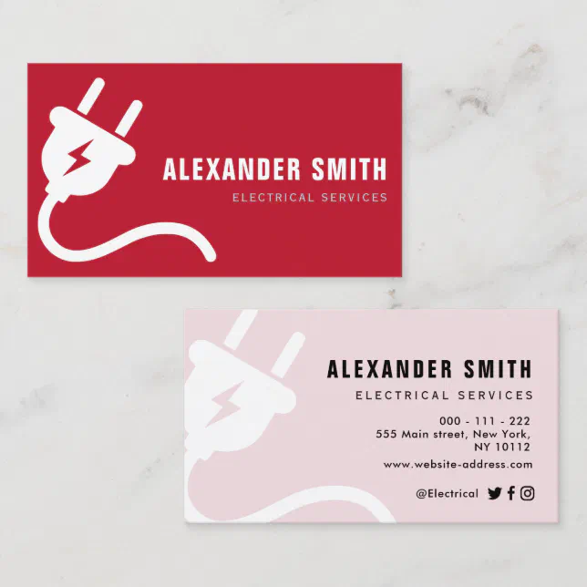 red plug electrical services business card | Zazzle