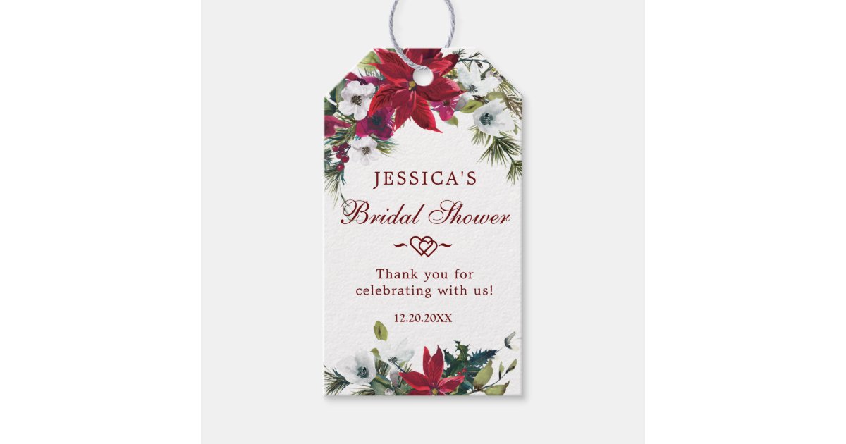 Red Poinsettia Bridal Shower Favor Thank You Gift Tags | Zazzle