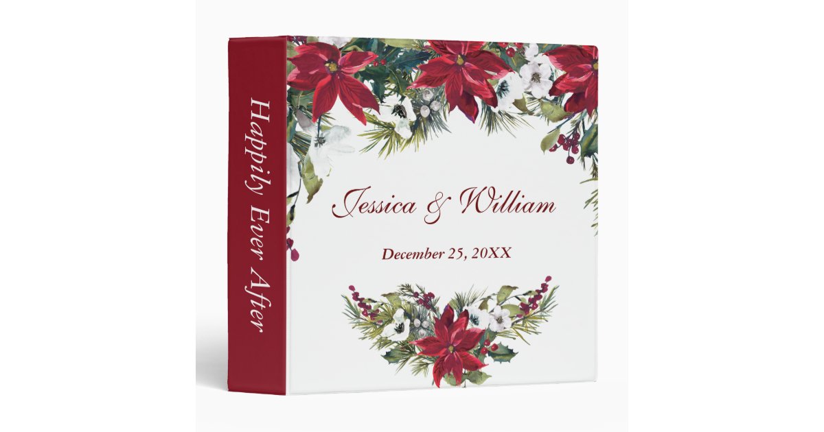 Red Poinsettia Christmas PHOTO Wedding Binder | Zazzle