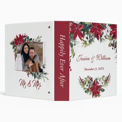 Red Poinsettia Christmas PHOTO Wedding Binder | Zazzle