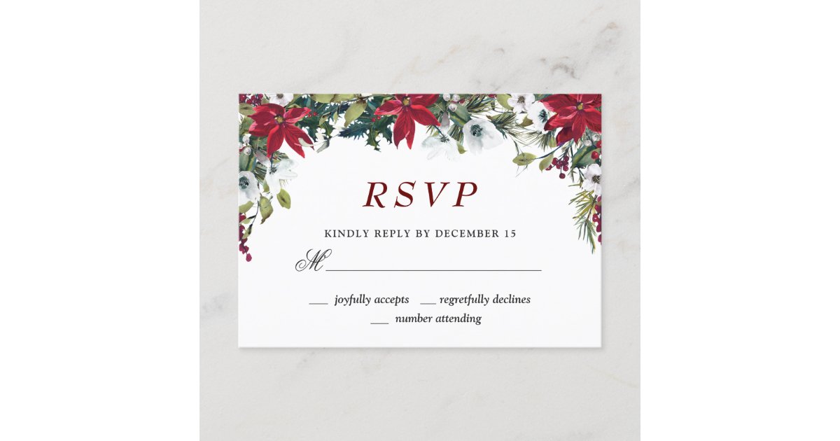 Red Poinsettia Floral Christmas RSVP Card | Zazzle