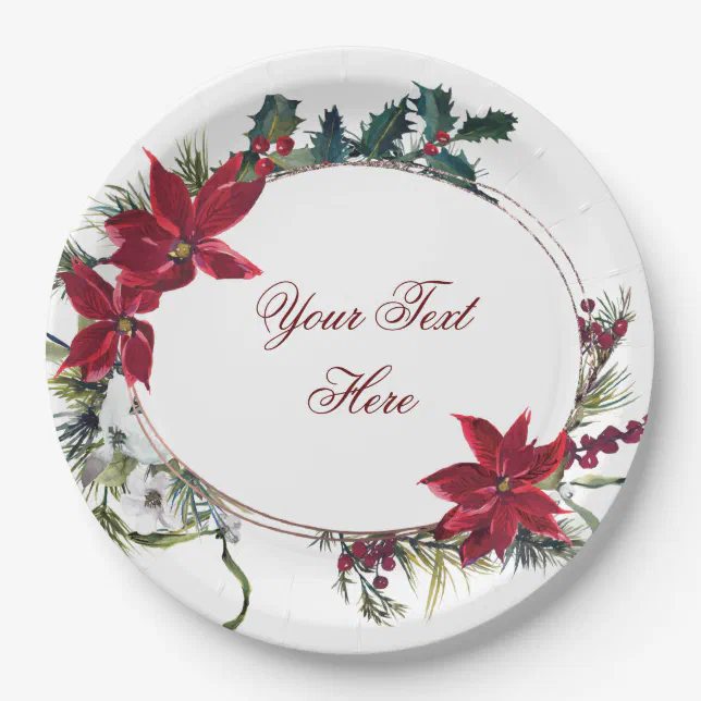 Red Poinsettia Floral Winter Christmas Party Paper Plates | Zazzle