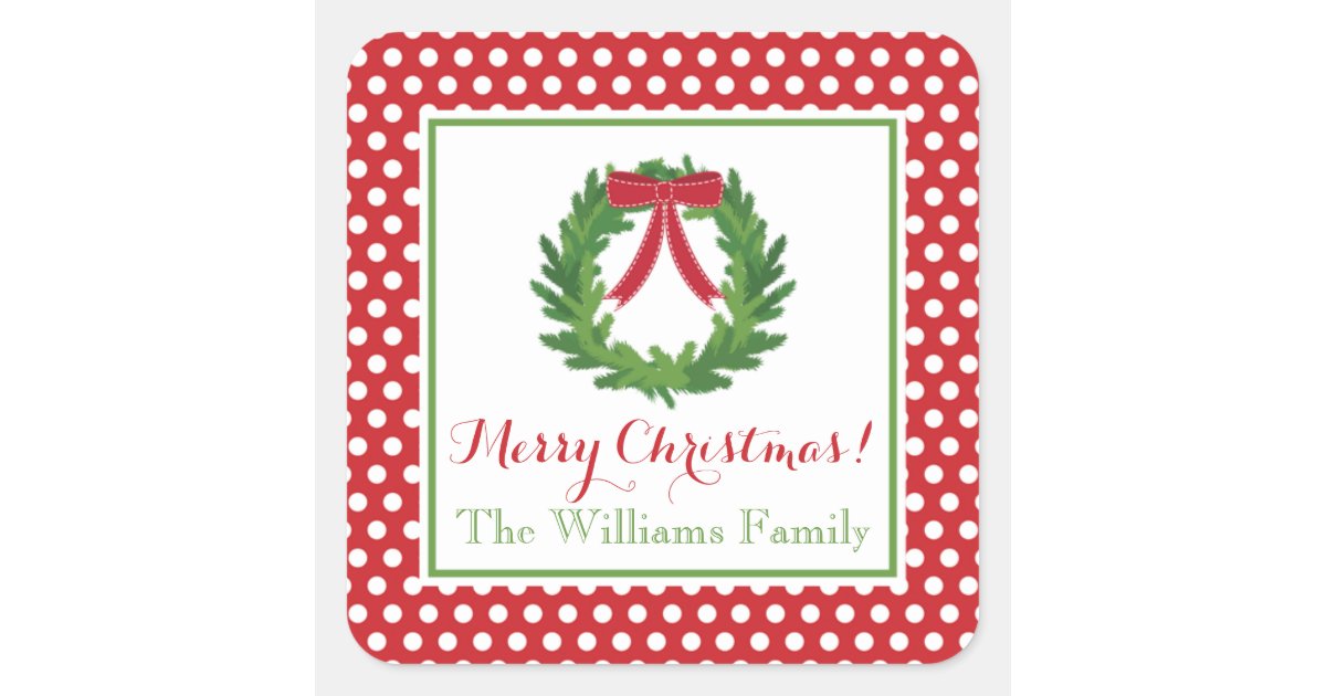 Red Polka Dot, Christmas Wreath Sticker | Zazzle
