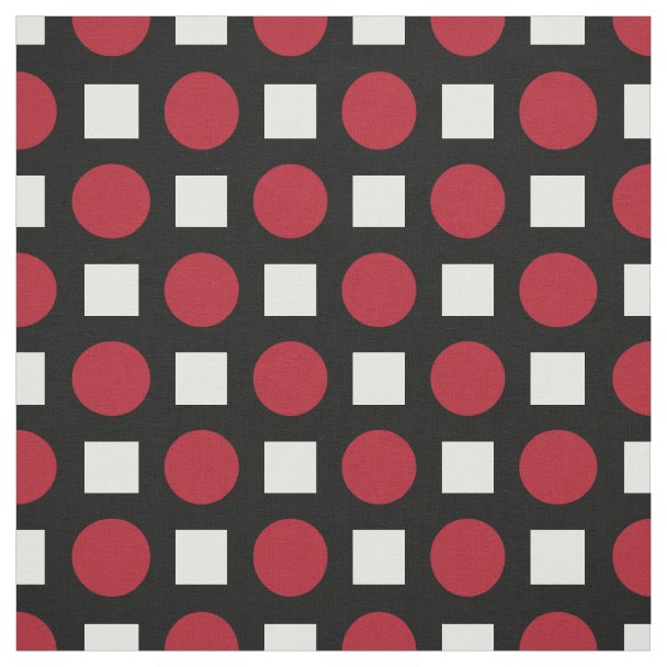 Red Black and White Squares Geometric Pattern Fabric | Zazzle