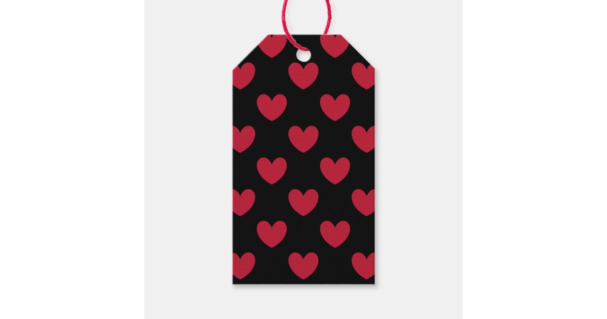 Red polka hearts on black gift tags | Zazzle