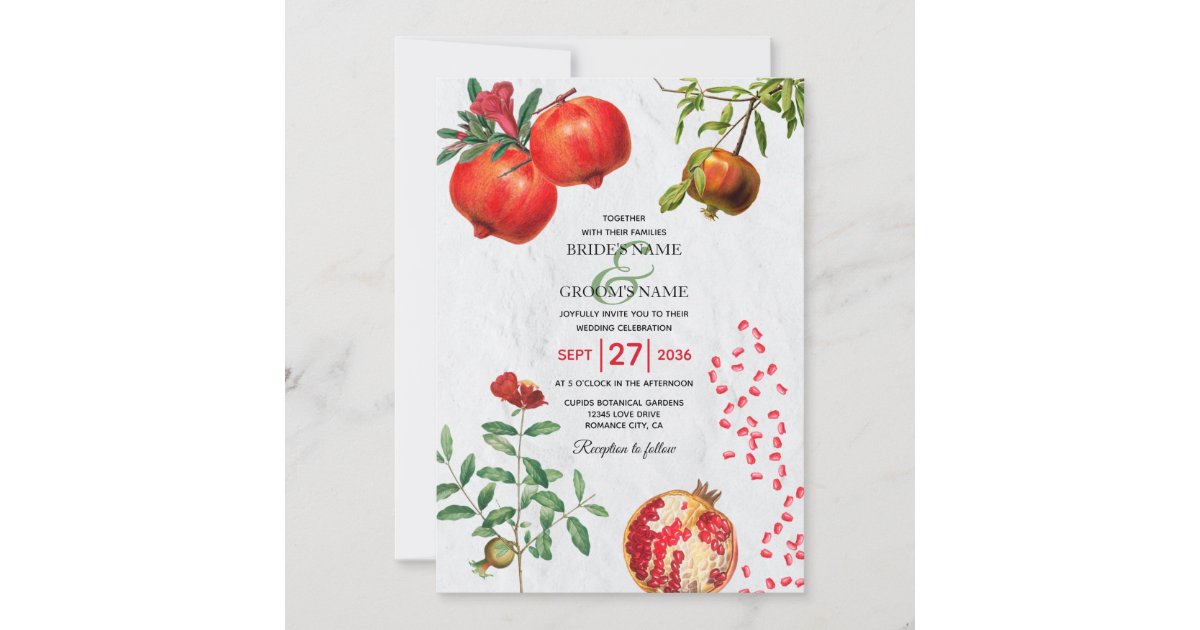 Red Pomegranate Botanical Mediterranean Wedding Invitation | Zazzle