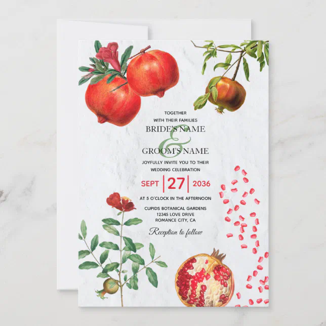 Red Pomegranate Botanical Mediterranean Wedding Invitation | Zazzle