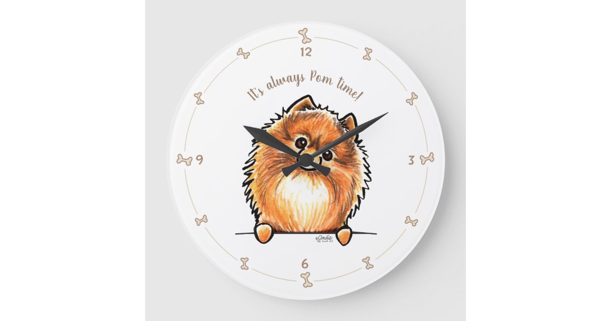 Red Pomeranian Always Pom Time Personalized Large Clock | Zazzle