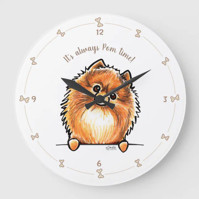 Red Pomeranian Always Pom Time Personalized Large Clock | Zazzle
