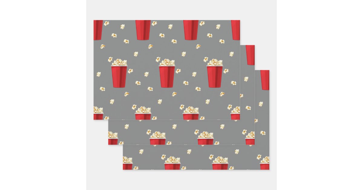 Red Popcorn Buckets Movie Snack Television Film Wrapping Paper Sheets ...