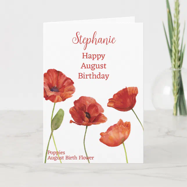 Red Poppies August Birthday Birth Month Flower Card | Zazzle
