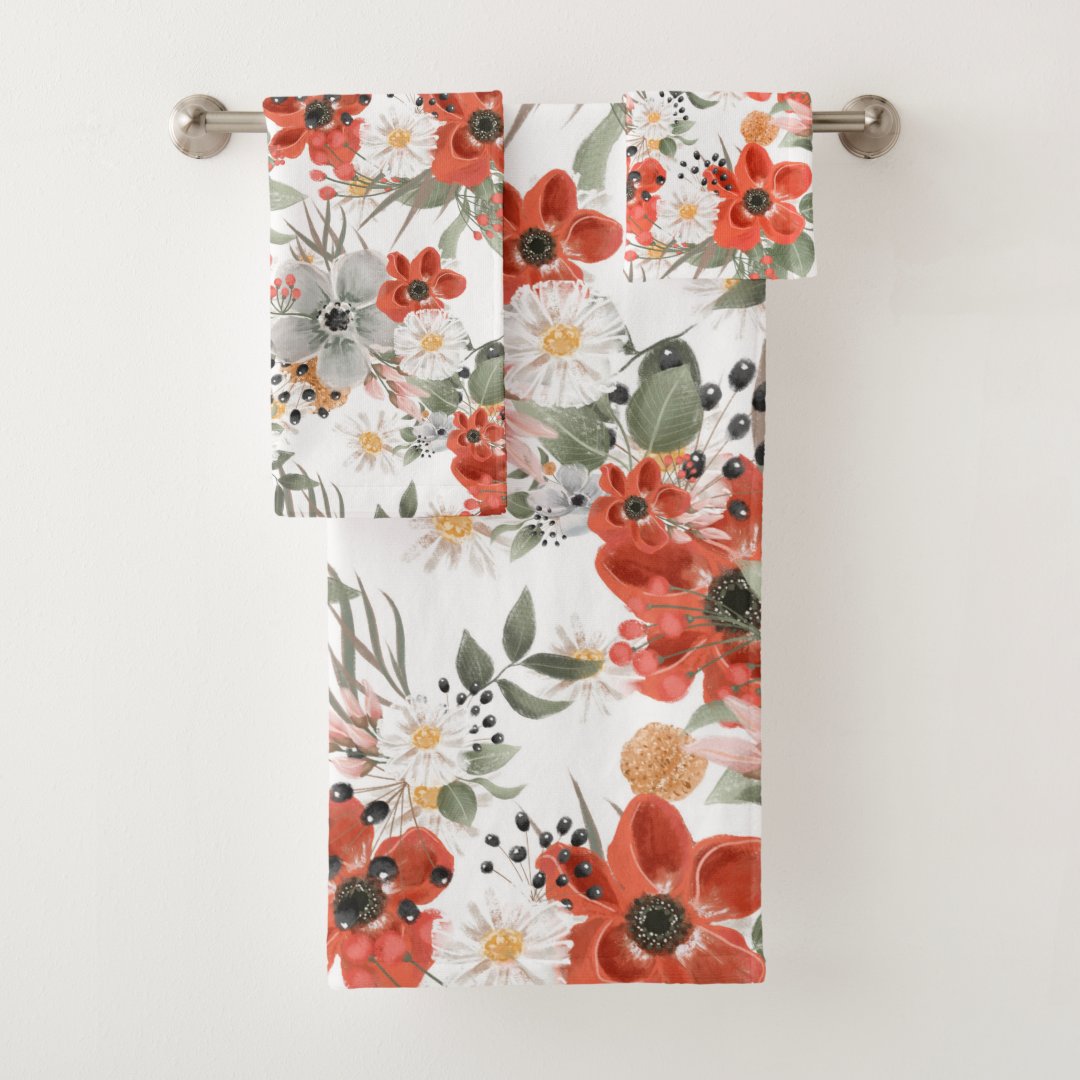 Red Poppies Bath Towel Set | Zazzle