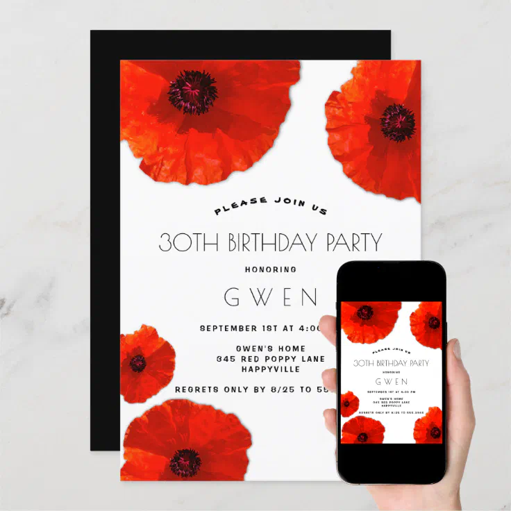 Red Poppies Birthday Party Invitation | Zazzle