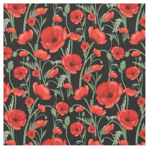 Red Poppies Floral Pattern Fabric | Zazzle