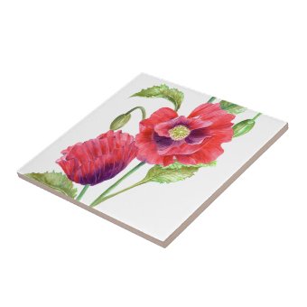 Red Poppies Floral Art Ceramic Tile | Zazzle
