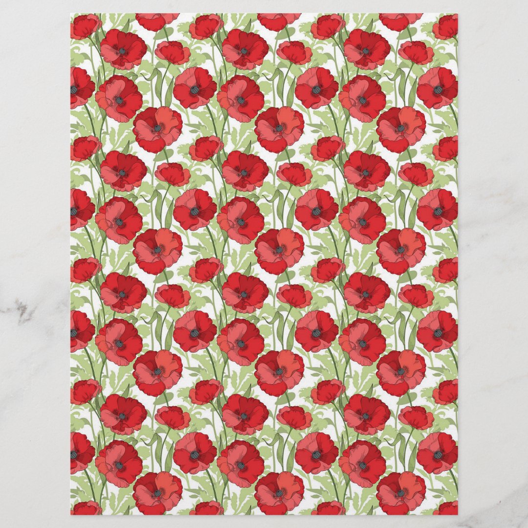 Red Poppies Floral Arts & Craft Scrapbook Paper | Zazzle
