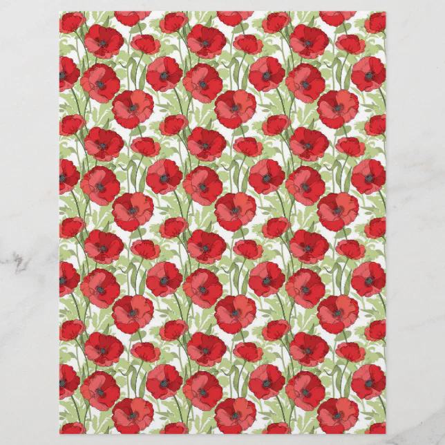 Red Poppies Floral Arts & Craft Scrapbook Paper | Zazzle