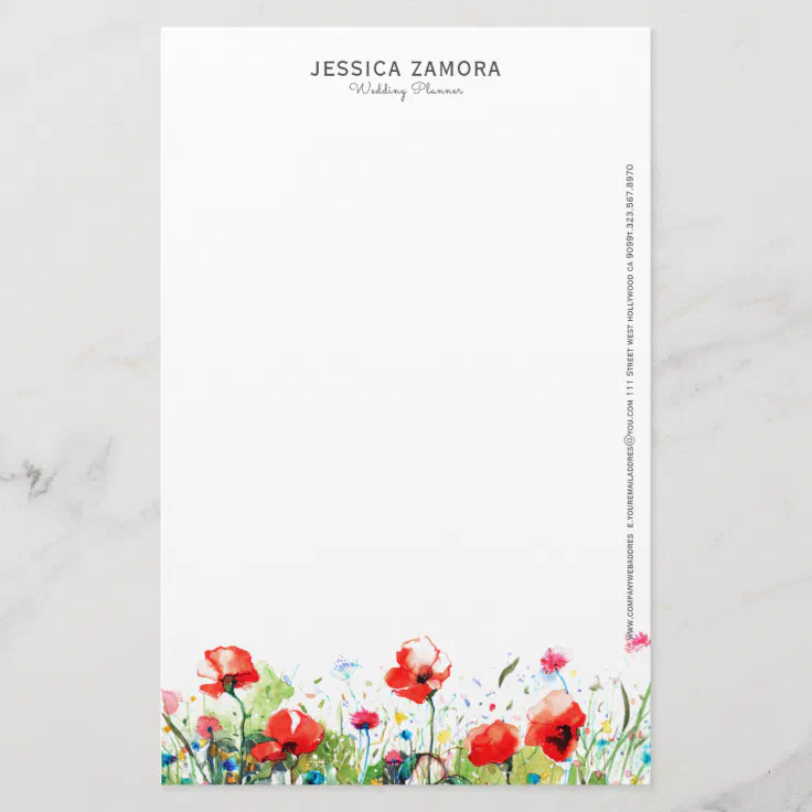 Red poppies floral design stationery | Zazzle