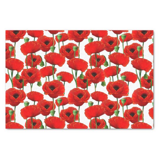 Red Poppies Floral Pattern Tissue Paper | Zazzle.com