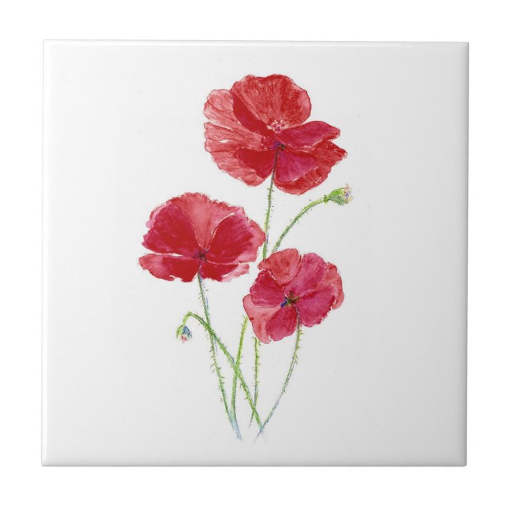Red Poppies, Garden Flowers, Floral Tile | Zazzle