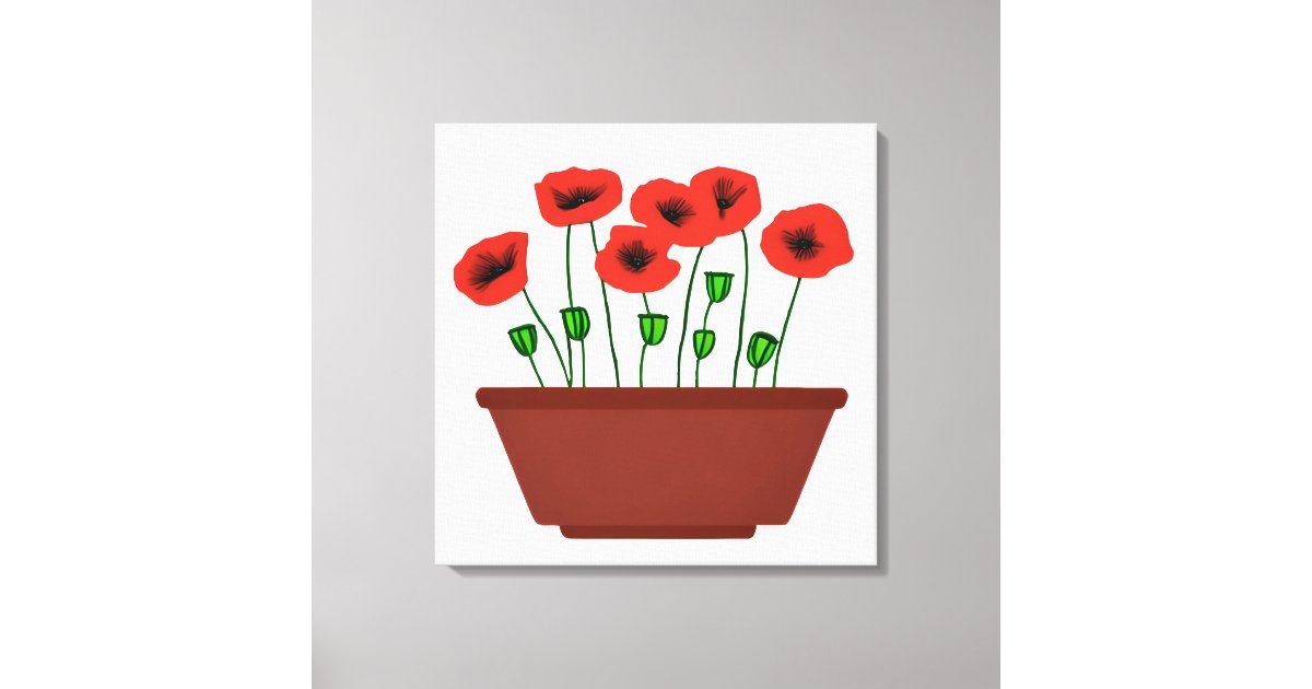 Red Poppies in a Terracotta Planter Canvas Print | Zazzle