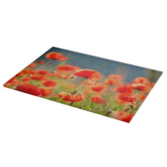 Red Poppies Poppy Flowers Blue Sky Cutting Board | Zazzle
