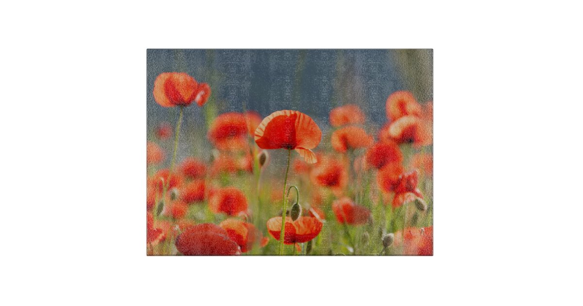 Red Poppies Poppy Flowers Blue Sky Cutting Board | Zazzle