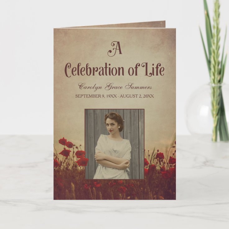 Red Poppies Vintage Funeral Program | Zazzle