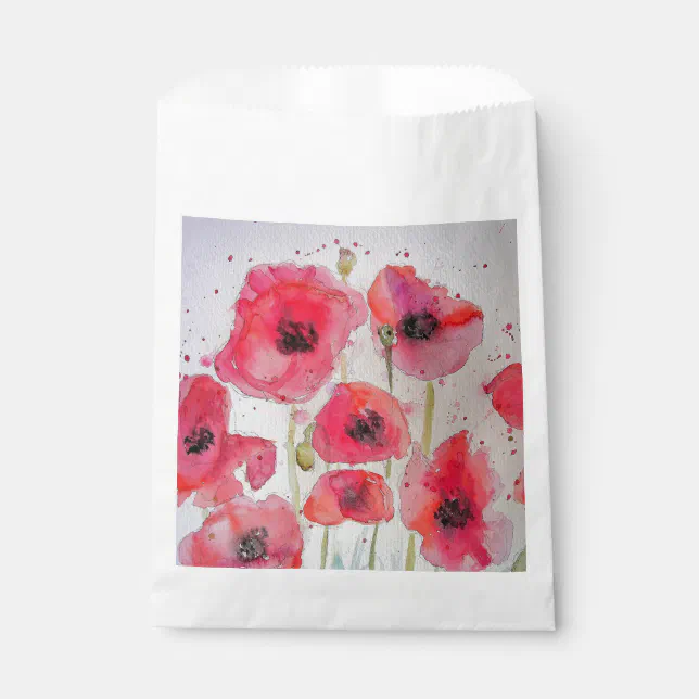 Red Poppy Art Flower floral Party Favor Bags | Zazzle