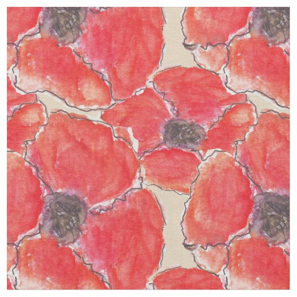 Red poppy floral pattern fabric | Zazzle.com