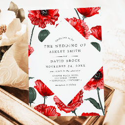 Red Poppy Floral Botanical Wedding Invitation | Zazzle