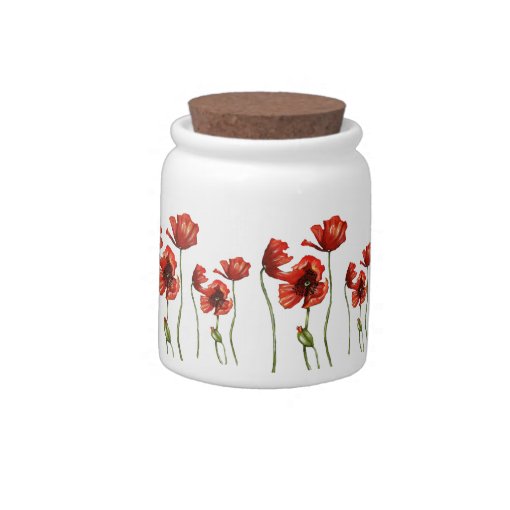 Red Poppy Floral Design Candy Jar | Zazzle