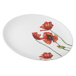 Red Poppy Floral Design Dinner Plates | Zazzle