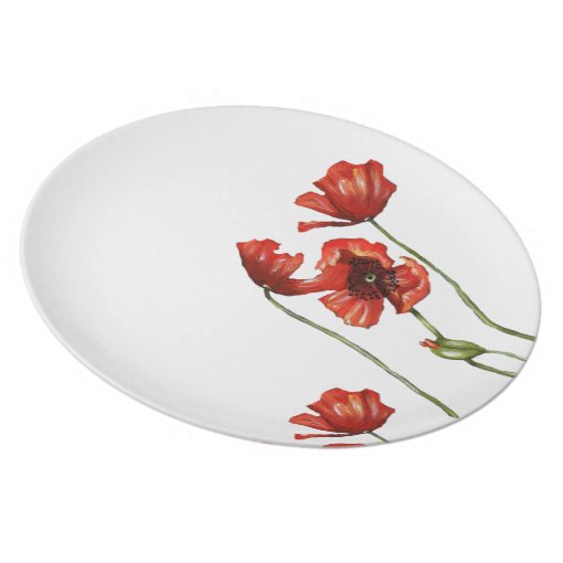 Red Poppy Floral Design Dinner Plates | Zazzle