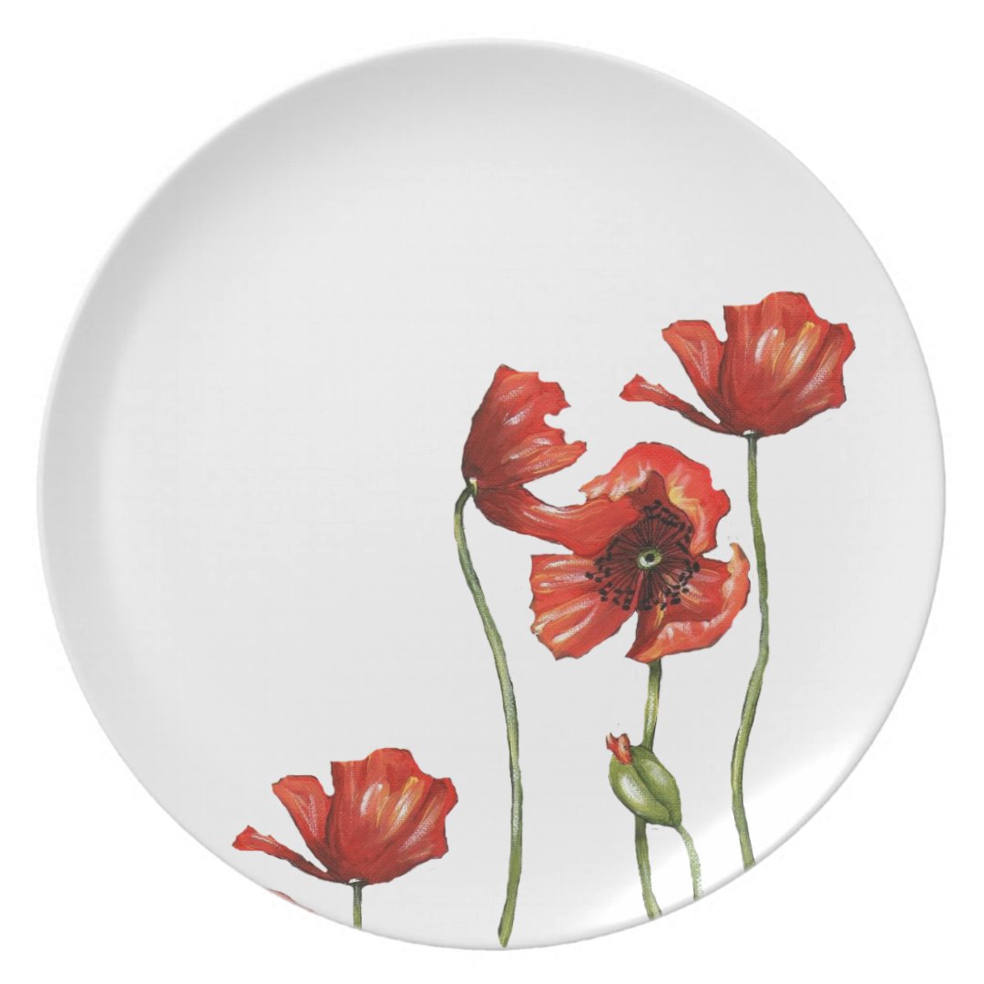 Red Poppy Floral Design Dinner Plates | Zazzle