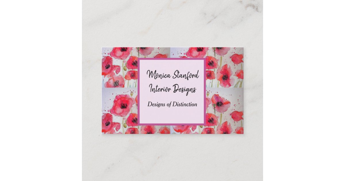 Red Poppy Floral Flowers Watercolour Business Card | Zazzle