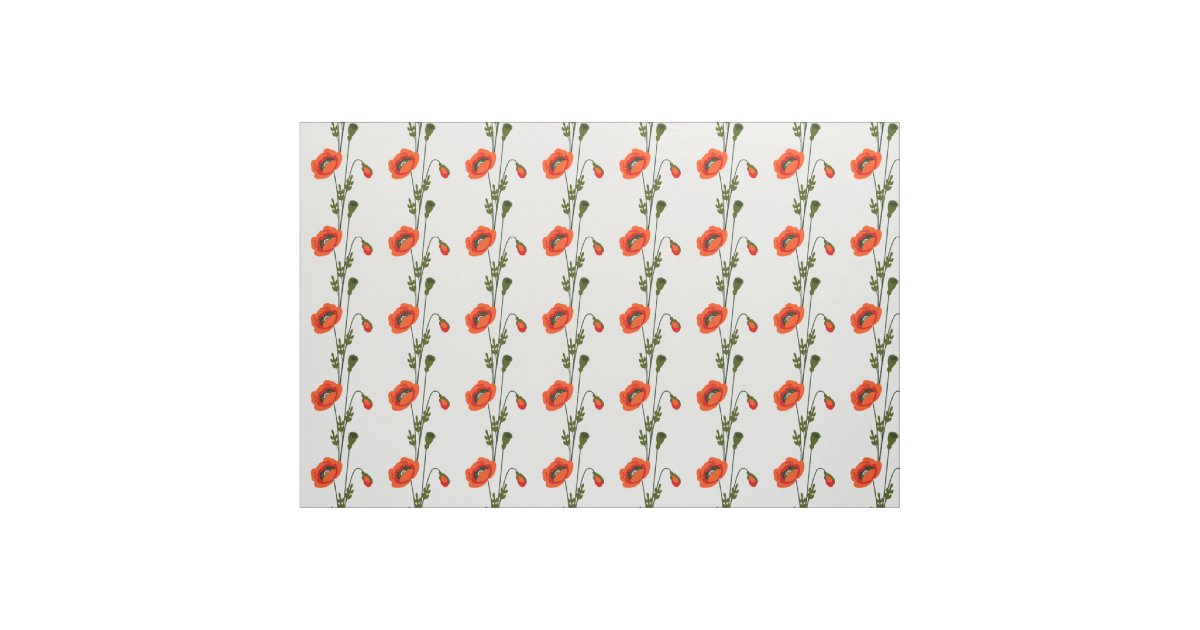 Red poppy floral pattern fabric | Zazzle