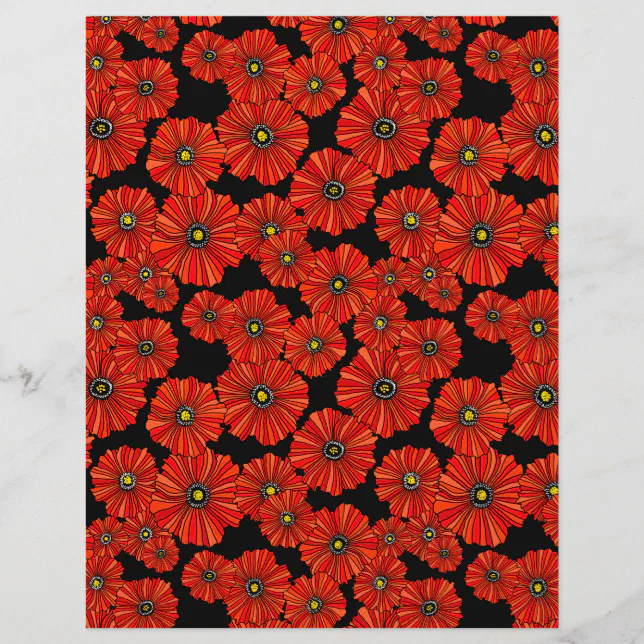 Red poppy floral scrapbook paper 8.5x11 | Zazzle
