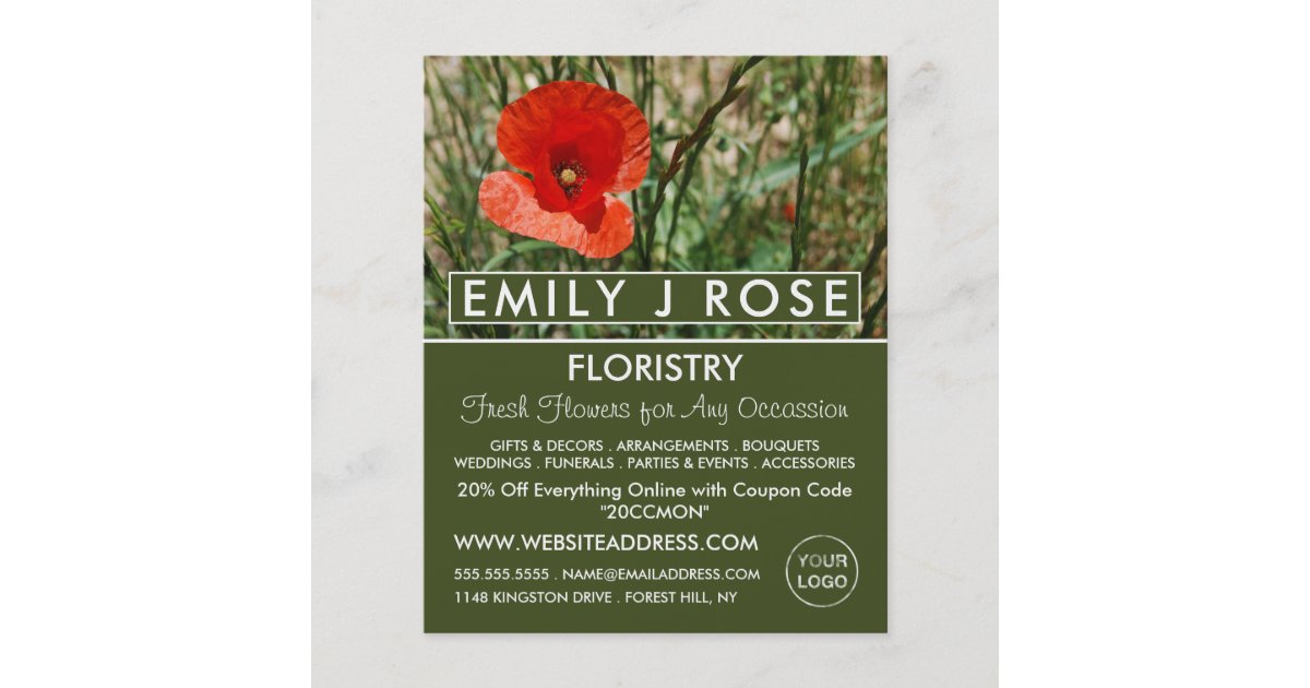 Red Poppy, Floristry Advertising Flyer | Zazzle